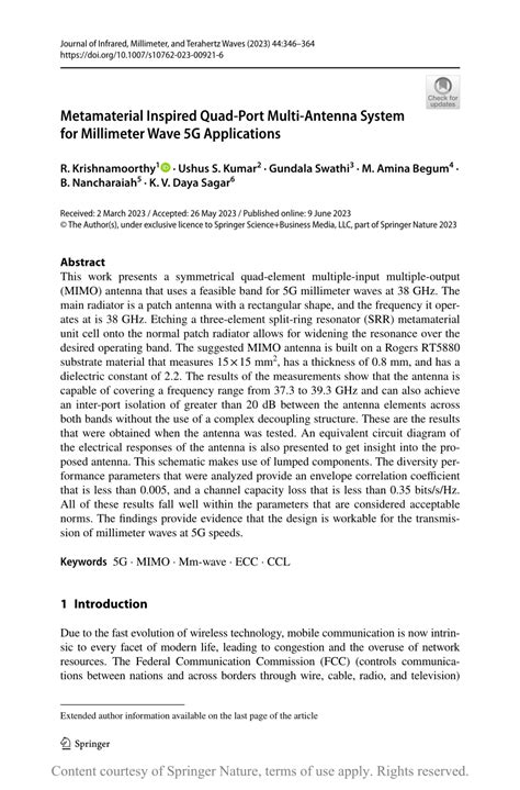 Metamaterial Inspired Quad Port Multi Antenna System For Millimeter