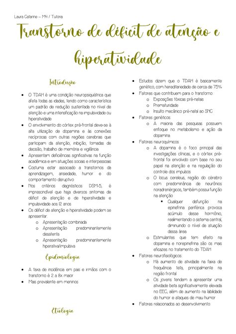 SOLUTION Transtorno De D Ficit De Aten O E Hiperatividade Resumo