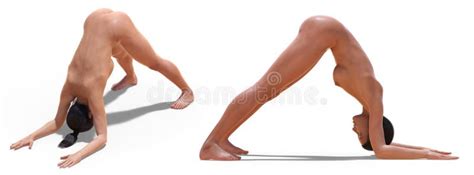 Front And Right Profile Poses Of A Virtual Naked Woman In Yoga Dolphin