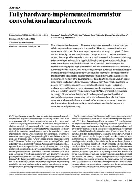 PDF Fully Hardware Implemented Memristor Convolutional Neural Network