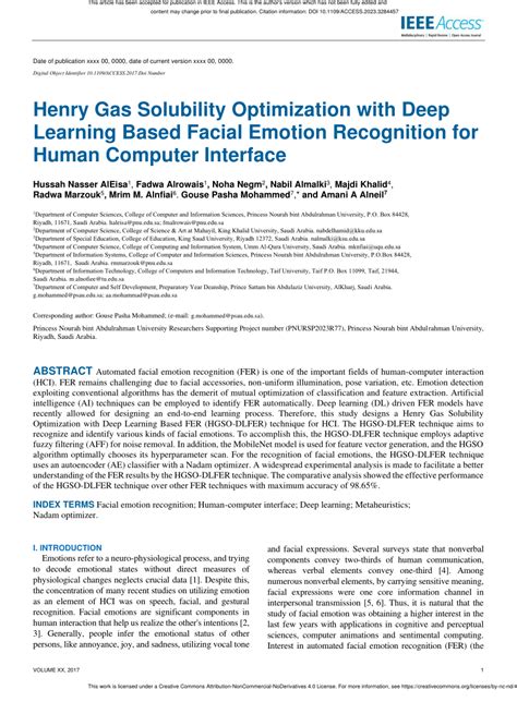Pdf Henry Gas Solubility Optimization With Deep Learning Based Facial Emotion Recognition For