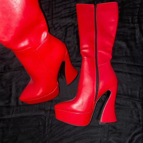 Red Platform Heeled Boots Lamoda Red Heeled Boots Depop