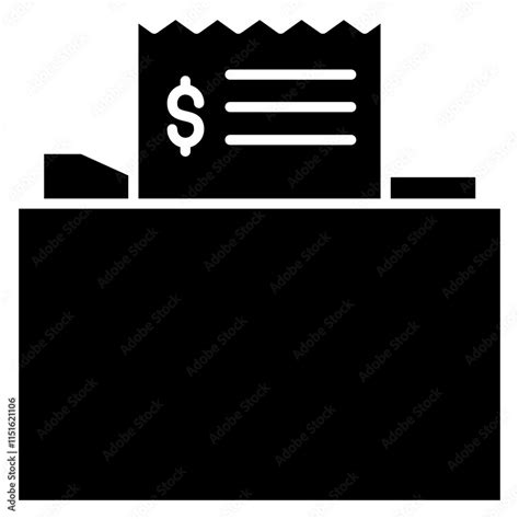 Invoice Folder Icon Invoice In Folder Icon Black And White Glyph Icon Symbol Stock Vector
