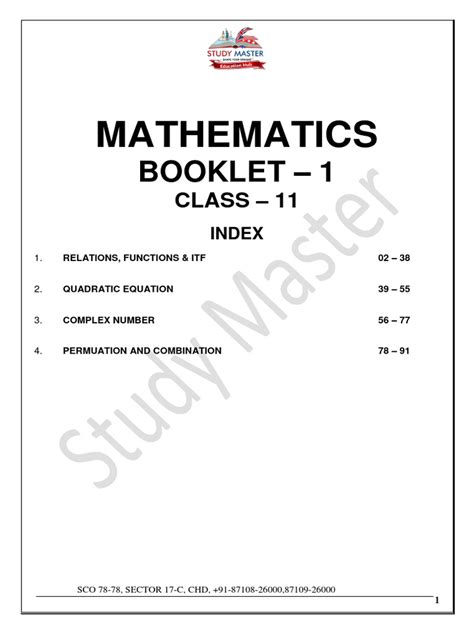 Booklet Mathematics Part 1 Class 11 Pdf