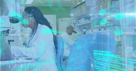 Image Of Scientific Data Processing Over African American Female Lab Worker Stock Image Image