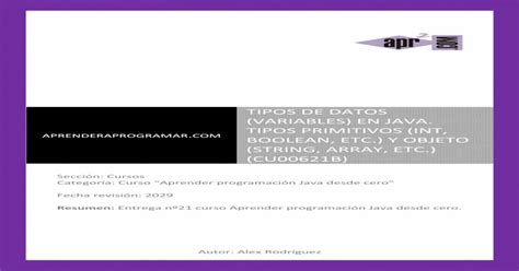 Tipos De Datos Variables En Java Tipos Primitivos Int · En Los