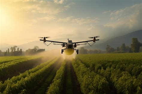 Premium AI Image Ad Style Photo Showing A Drone Spraying Pesticide On A Crop Generative AI