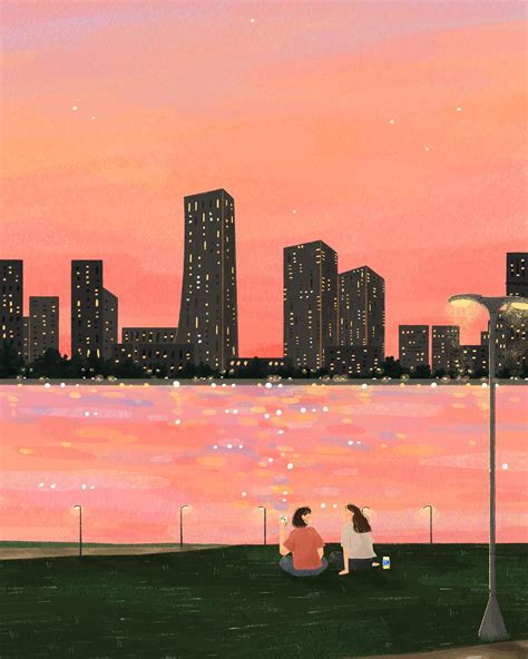 일러스트레이터 정인 이 감성 아시죠💓 초여름 바람 살랑살랑 부는 한강에서 저는 알쓰라 술은 잘 못 마시지만 치킨은 못