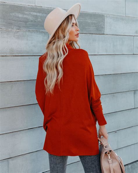 Westward Cowl Neck Knit Sweater Brick Orro Shop