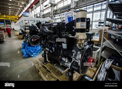 Modern Diesel Engine For Assembling Of Machinery In The Workshop Stock