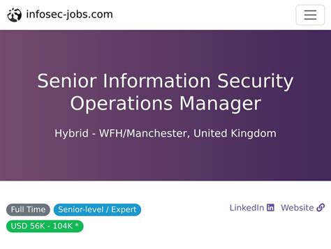 [hiring] Senior Information Security Operations Manager In Hybrid Wfh