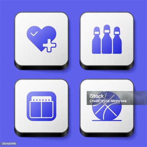 심박수 볼링 핀 스포츠 기계식 스코어 보드 및 농구 공 아이콘을 설정합니다 흰색 사각형 버튼입니다 벡터 건강 진단에 대한 스톡 벡터 아트 및 기타 이미지 Istock