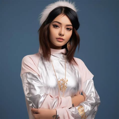 Premium Ai Image Stylish Asian Beauty Model With White Fur Hat And
