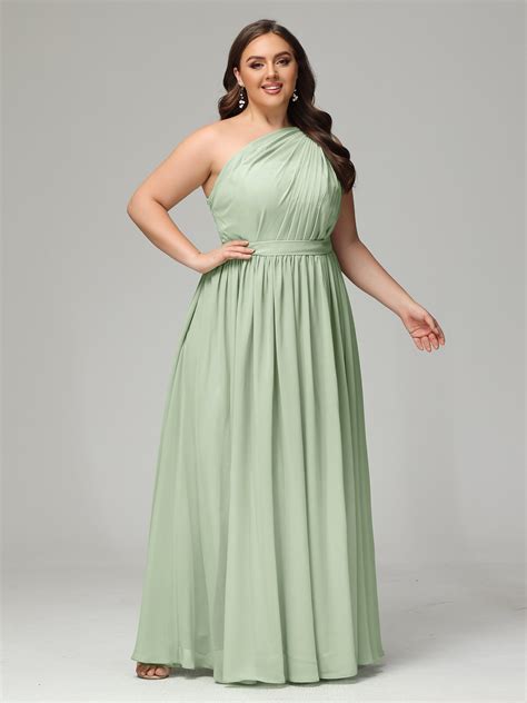 One Shoulder Sash Chiffon Plus Size Bridesmaid Dresses