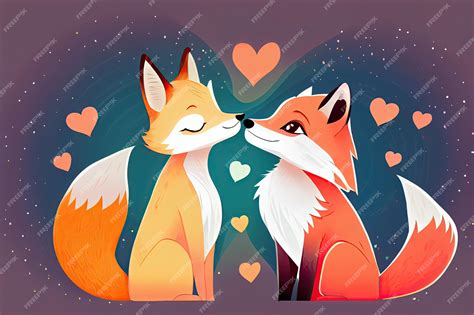 Premium Photo Draw Character Design Of Foxes In Love With Little