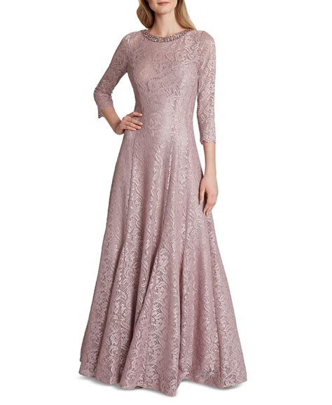 Tahari Asl Three Quarter Sleeve Shimmer Lace Gown Macys