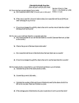 Electricity Calculations Practice Problems By Coach H Science Class