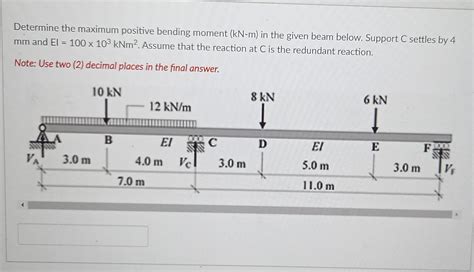 Solved Determine The Maximum Positive Bending Moment KN M Chegg