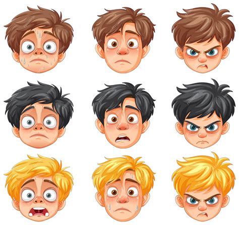 만화 의 얼굴 의 여러 가지 표정 무료 벡터