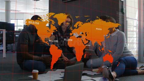 Collaborating On Animation Diverse Team Analyzing World Map With