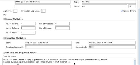 lkm error sql odi 40400 fails to create table after importing a project