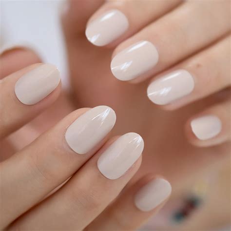 Pure Color Nails Uv Polish Oval Faux Nails Light Taro Purple Glossy