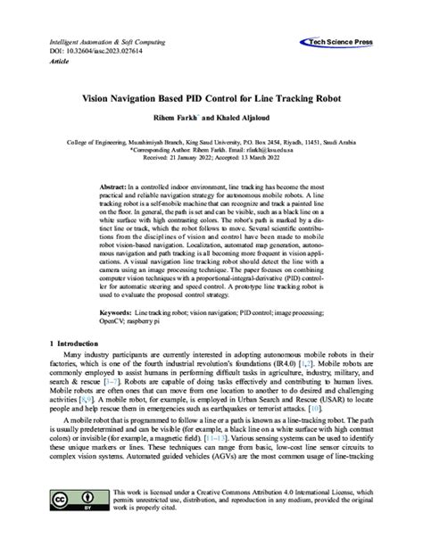 Pdf Vision Navigation Based Pid Control For Line Tracking Robot