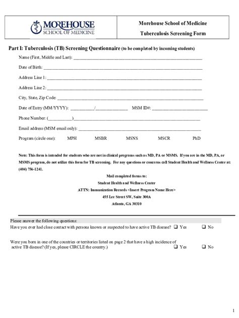Fillable Online Tuberculosis Screening Form Fax Email Print Pdffiller