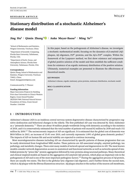 Stationary Distribution Of A Stochastic Alzheimers Disease Model Request Pdf