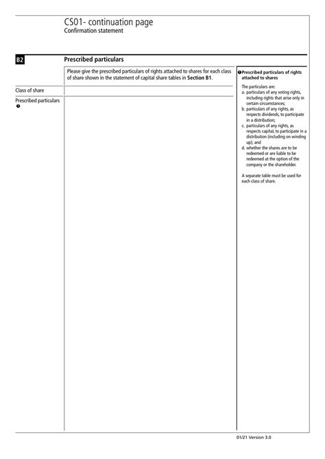 Form Cs01 Download Fillable Pdf Or Fill Online Confirmation Statement Continuation Page United