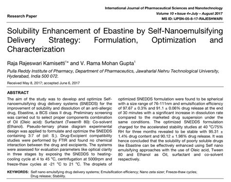 Pdf Solubility Enhancement Of Ebastine By Self Nanoemulsifying Delivery Strategy Formulation