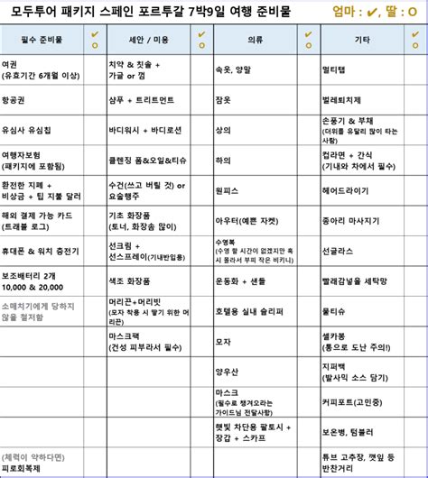 준비물 스페인 포르투갈 유럽여행 준비물 리스트 필수템 네이버 블로그