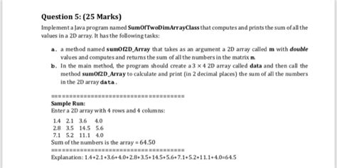 Solved Question 5 25 Marks Implement A Java Program Named