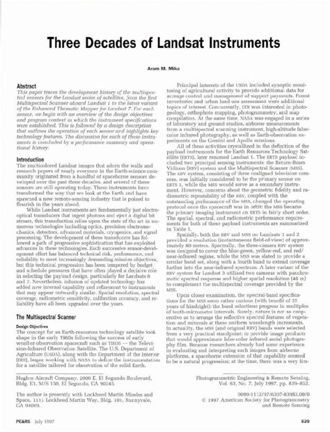Pdf Three Decades Of Landsat Instruments Asprsthree Decades Of