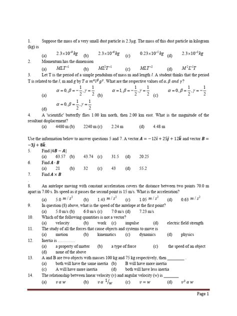 Phy 101 Pq 2 1 Pdf Force Acceleration