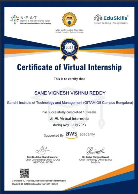Sane Vignesh Vishnu Reddy On Linkedin Aicteinternship