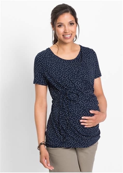 Stillshirt Umstandsshirt Kurzarm Dunkelblauwollweiß Gepunktet