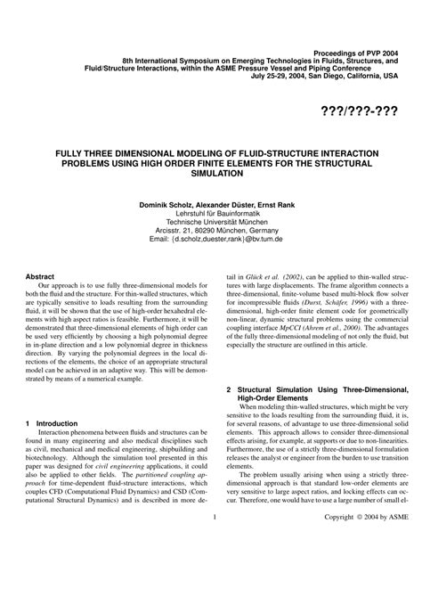 pdf fully three dimensional modeling of fluid structure interaction