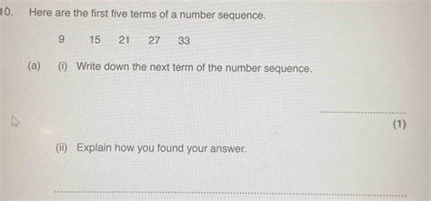 Solved 10 Here Are The First Five Terms Of A Number Sequence 9 15 21
