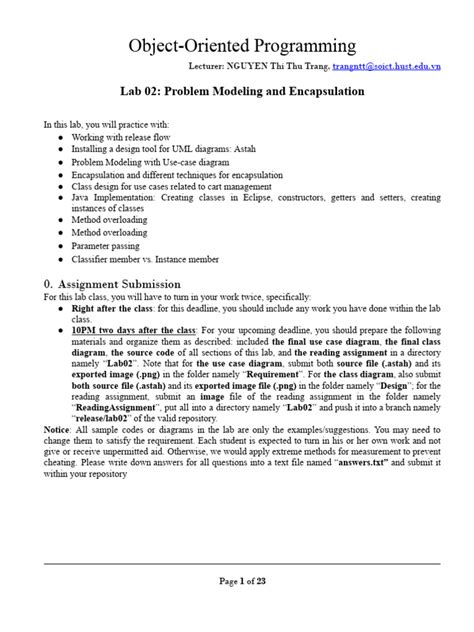 Oop Lab02 Problemmodelingencapsulation Pdf