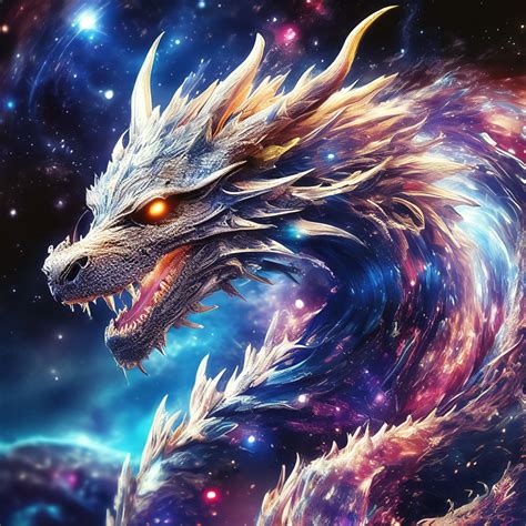Detailed Dragon Consists Of Nebulae And Galaxies Diamond Eyes Visible Head And Tail Cosmic