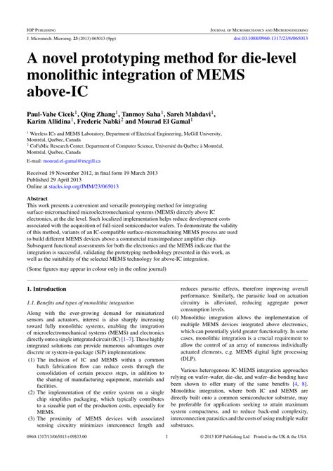 pdf a novel prototyping method for die level monolithic integration