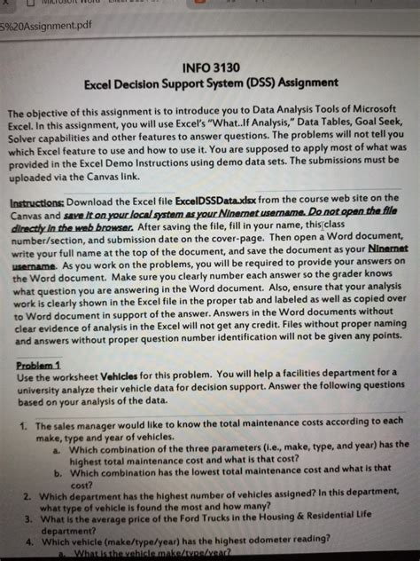 S Assignment Pdf NFO Excel Decision Support Chegg Com