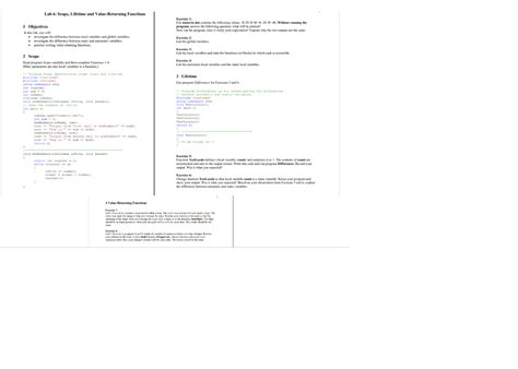 Lab 6 Scope Lifetime And Value Returning Functions