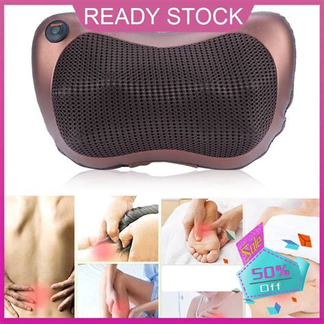 Ready Stock Electronic Heat Massage Pillow Deep Kneading Massager Cushion Lumbar Neck Back