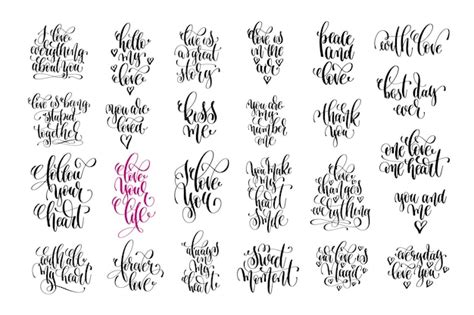 Premium Vector Set Of 25 Hand Lettering Inscription Love Letters