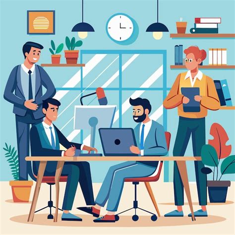 Premium Vector A Poster Of Three Men Working At A Computer With A