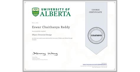 completion certificate for object oriented design eswar chaithanya