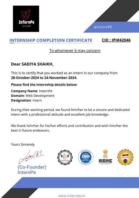 sadiya shaikh on linkedin internpe webdevelopment internship