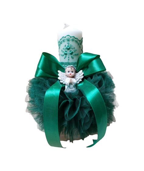 Lumanare Botez Ingeras Verde BotezCuAlina Ro